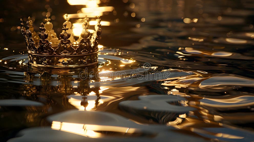 Gold Crown Floating Above Pool of Water Casting Stock Illustration ...