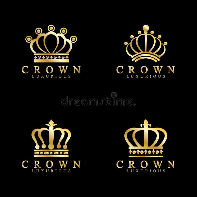 Gold Crown Icons Queen King Golden Crowns Luxury Logo Design Vector On