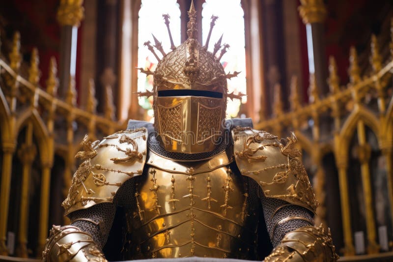 Gold Crown on a Knights Suit-of-armor in a Castle Stock Image - Image ...