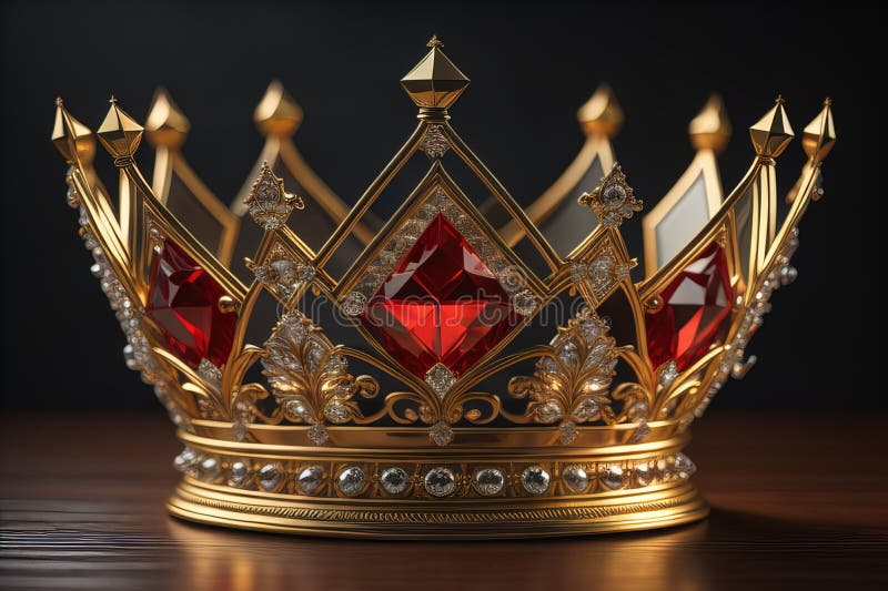 Gold Crown with Red Gems on a Dark Background. Generative Ai Stock ...