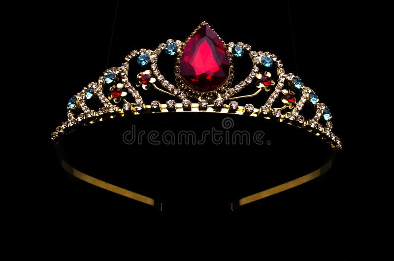 Gold Diadem with Red Ruby Stone Isolated on Black Stock Image - Image ...
