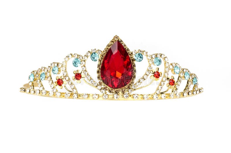 Gold Diadem with Red Ruby Stone Isolated on White Stock Photo - Image ...
