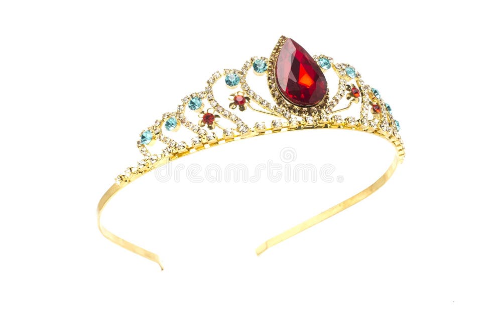 Gold Diadem with Red Ruby Stone Isolated on White Stock Image - Image ...