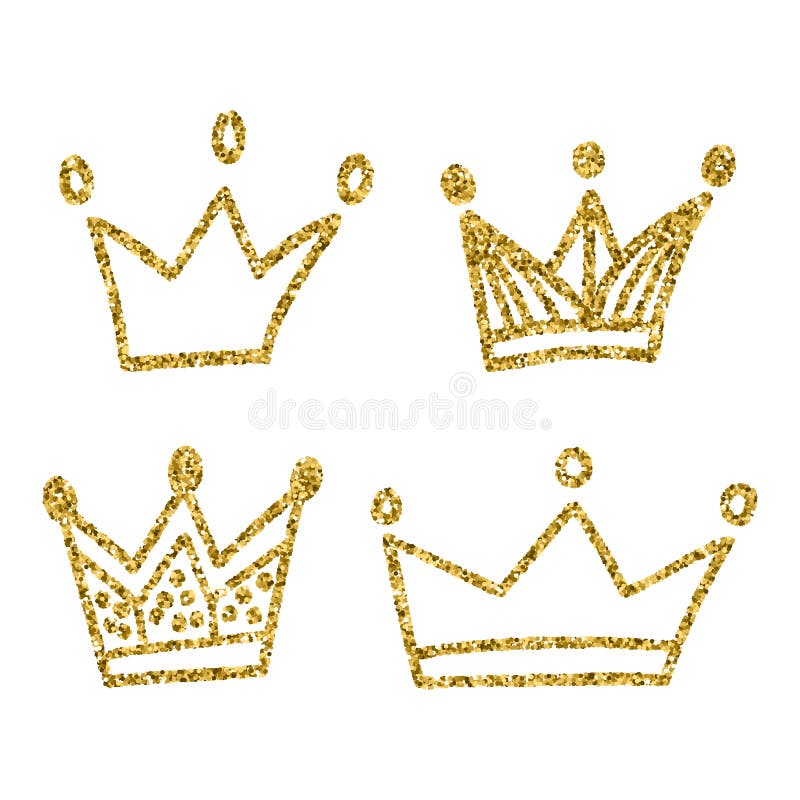 Gold Crown Set Isolated On White Background Glitters Set Of King