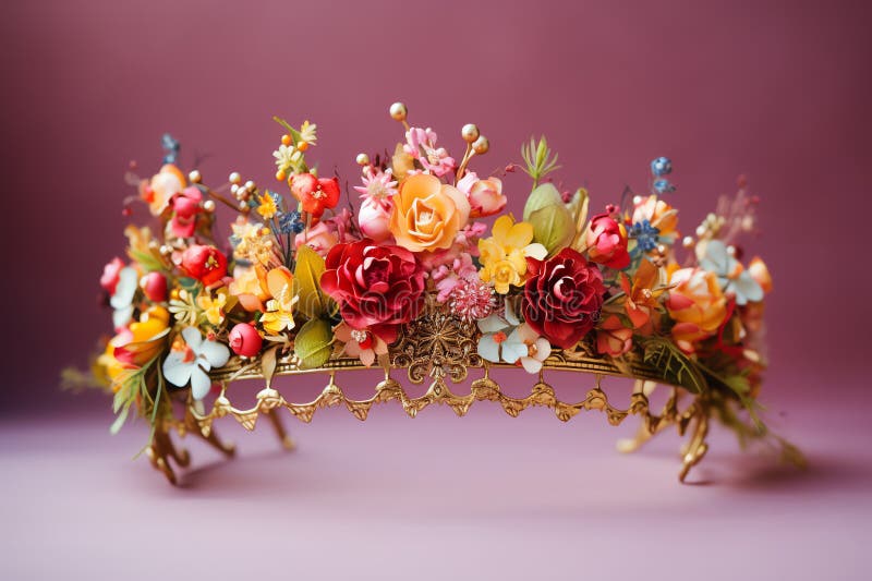 Gold Crown Tiara with Spring Botanical Flowers Simple Life Accessory ...
