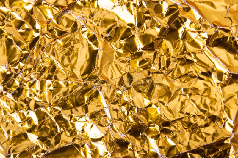 Gold Crumpled Foil Paper Texture Background. Stock Photo - Image of ...
