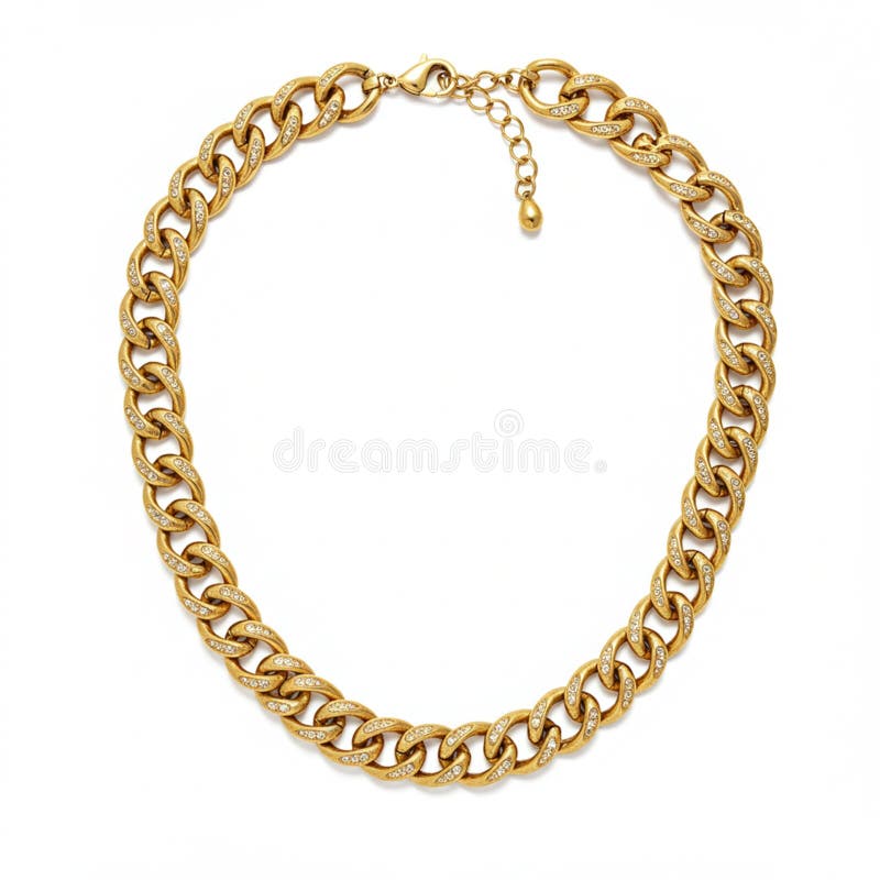 Gold Cuban Link Chain Necklace with Interlocking, Polished Links Stock ...