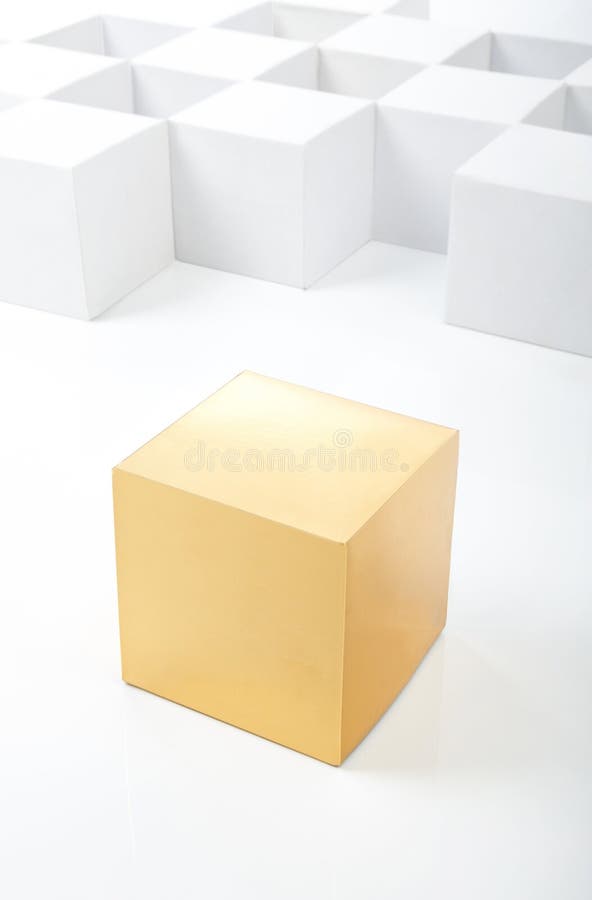 Gold Cube Stands Out among White Cubes Stock Image - Image of ...