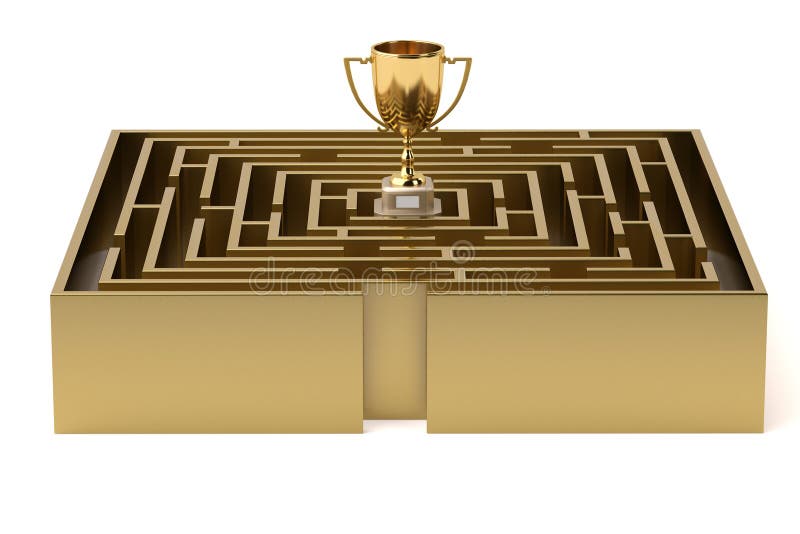 A Gold Cup in the Maze.3D Illustration. Stock Illustration ...