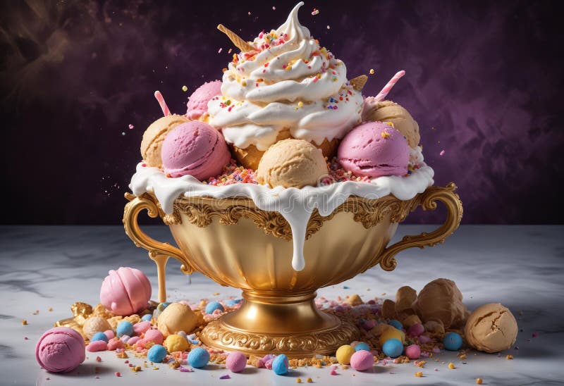 Gold Cup Overflowing with Ice Cream Delights Stock Illustration ...