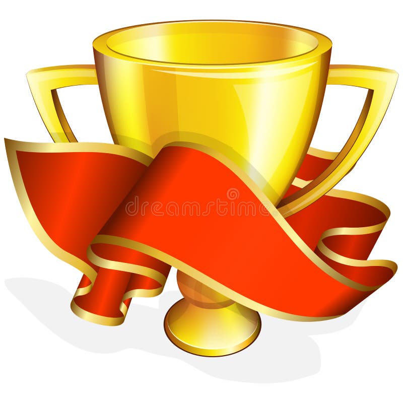 Gold cup with red ribbon stock vector. Illustration of ribbon - 36737724