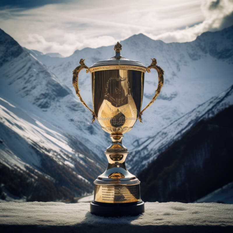 Gold Cup Trophy with Snow Mountain Background Stock Illustration ...