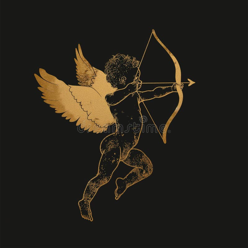 Gold Cupid. Shiny Metallic Golden Cupid on Black Background Stock ...