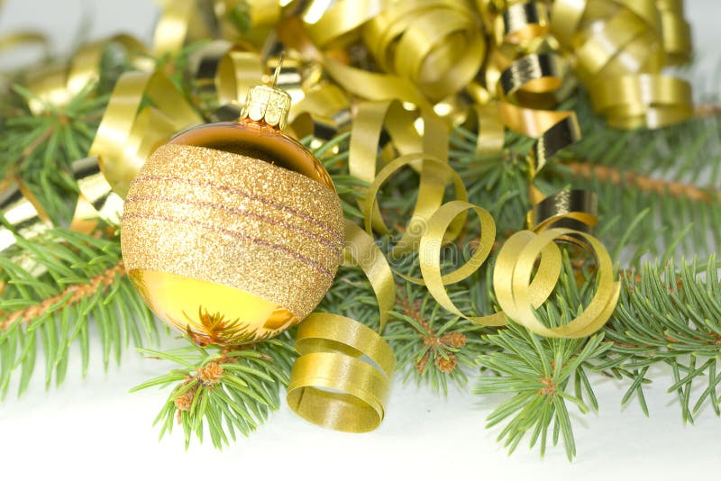 Gold curly ribbon and ball stock image. Image of color - 3417677