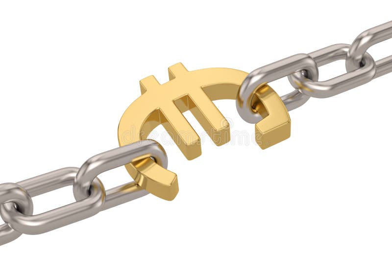 Gold Currency Symbol And Iron Chain Isolated On White Background. 3D ...