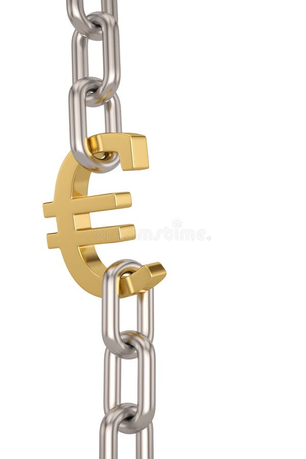 Gold Currency Symbol and Iron Chain Isolated on White Background. 3D ...