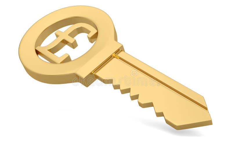 Gold Currency Symbol Key Isolated on White Background 3D Illustration ...