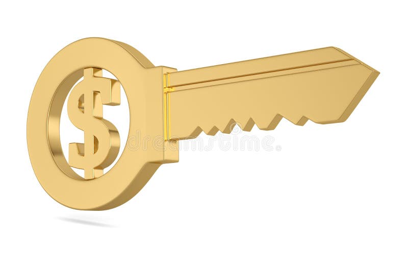 Gold Currency Symbol Key Isolated on White Background 3D Illustration ...