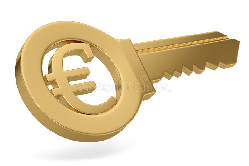 Gold Currency Symbol Key Isolated on White Background 3D Illustration ...