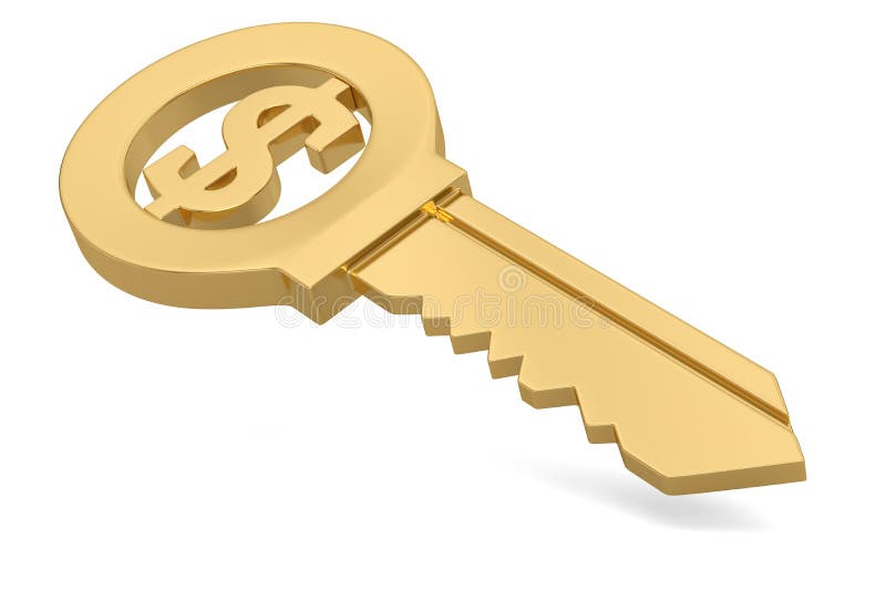 Gold Currency Symbol Key Isolated on White Background 3D Illustration ...