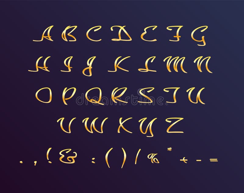 Gold Cursive Modern Style Alphabet Set Stock Vector - Illustration of ...