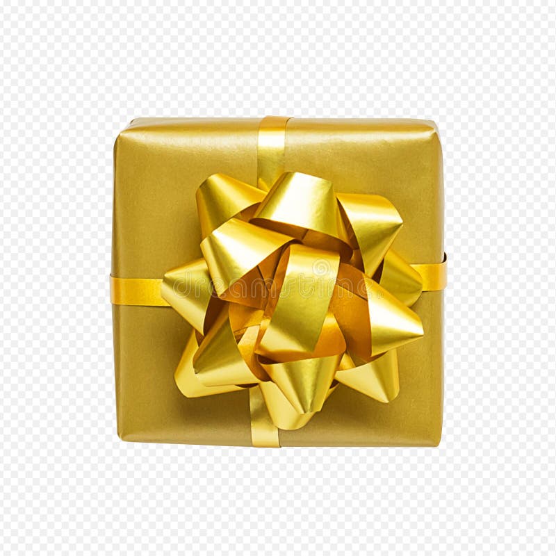 Gold Cute Gift Box with Gold Ribbon Stock Image - Image of transparency ...