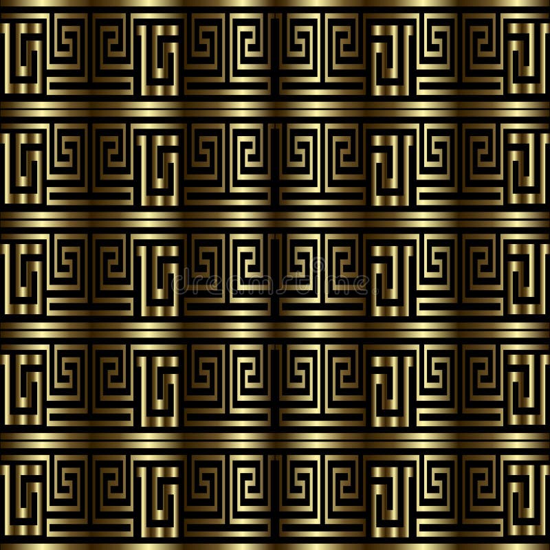 Gold 3d Greek Key Meanders Vector Seamless Pattern. Textured Drapery ...
