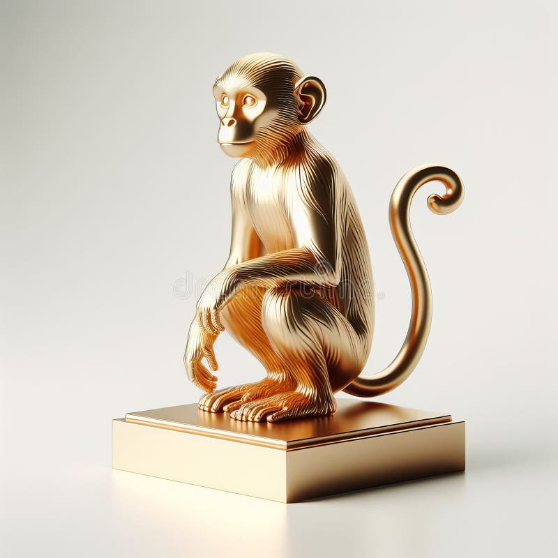 Gold 3D Model of the Chinese Zodiac Animal: Monkey on a White ...