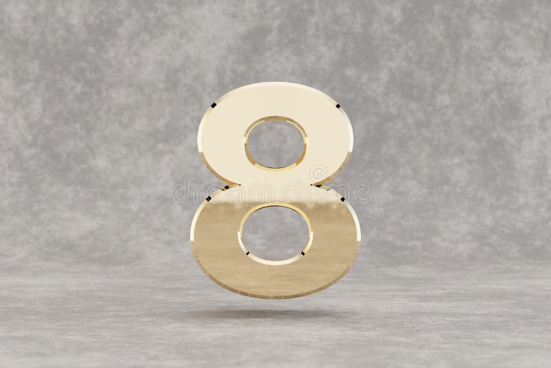 Gold 3d Number 8. Glossy Golden Number on Concrete Background. 3d ...