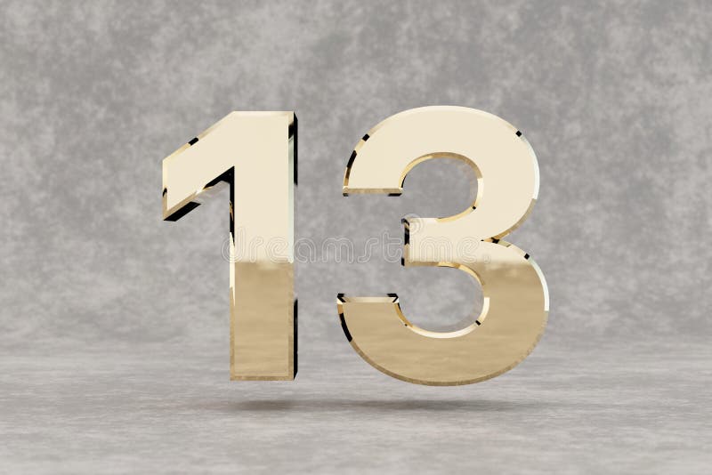 Gold 3d Number 13. Glossy Golden Number on Concrete Background. 3d ...