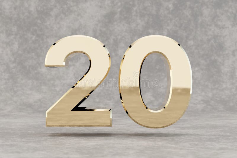Gold 3d Number 20 Glossy Golden Number On Concrete Background 3d
