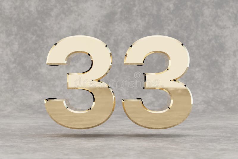 Gold 3d Number 33. Glossy Golden Number on Concrete Background. 3d ...