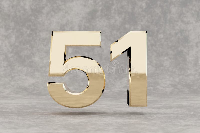 Gold 3d Number 51. Glossy Golden Number on Concrete Background. 3d ...