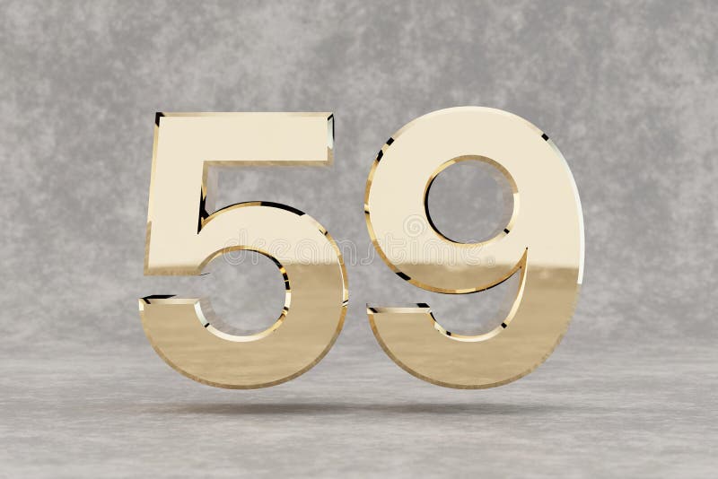 Gold 3d Number 59. Glossy Golden Number on Concrete Background. 3d ...