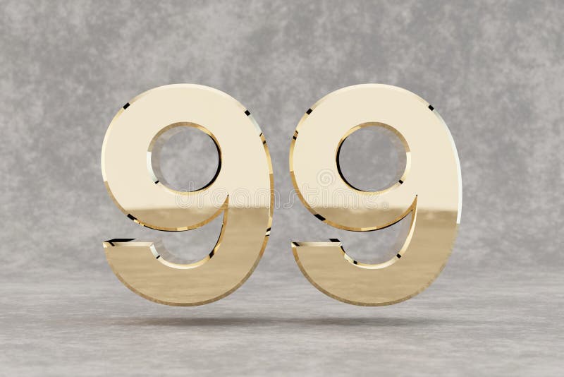 Gold 3d Number 99. Glossy Golden Number on Concrete Background. 3d ...