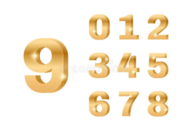 Gold 3d Numbers from 0 To 9. Gradient Gold Sparkling Texture. Golden ...