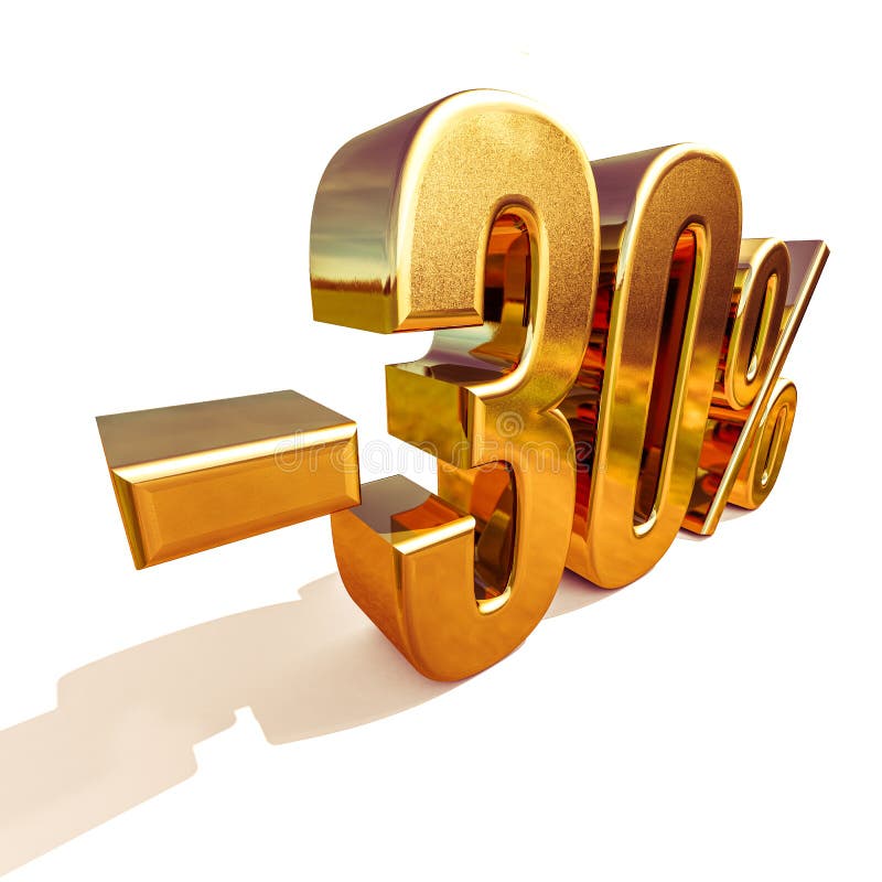Gold 3d 30 Prozent-Rabatt-Zeichen Stockbild - Bild von verkauf, kinetik ...