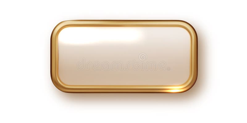 Gold 3d Rectangle Button Isolated on White Background. Glossy Golden ...