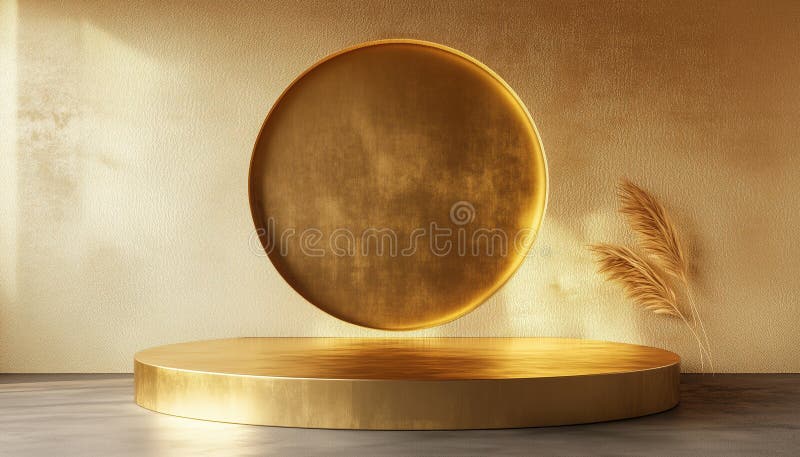 Gold 3d Render with Geometric Shapes Featuring an Empty Pedestal Stock ...