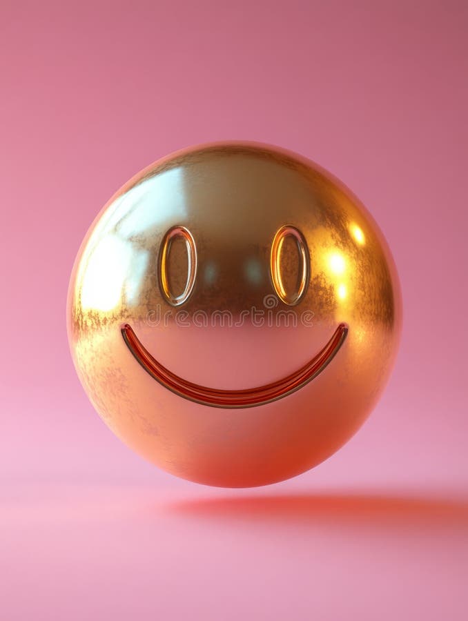 Gold 3D Smiley Face Floating on a Pink Background. Stock Image - Image ...