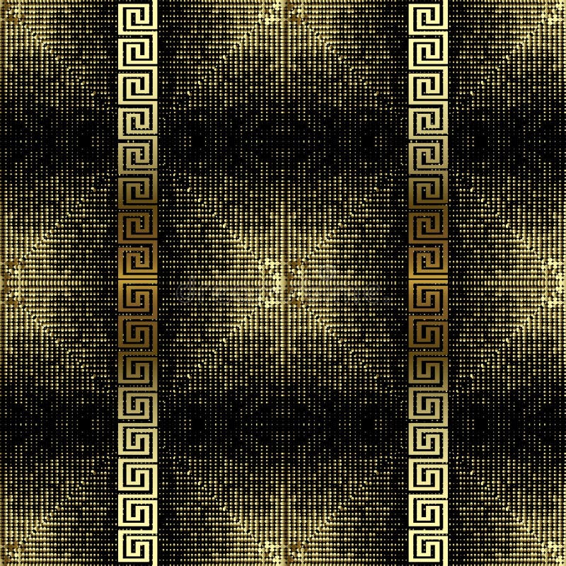 Gold 3d Textured Seamless Pattern. Greek Borders Background. Dotted ...