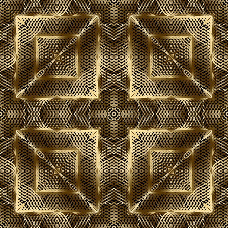 Gold Intricate 3d Geometric Vector Seamless Pattern. Floral Arabesque ...