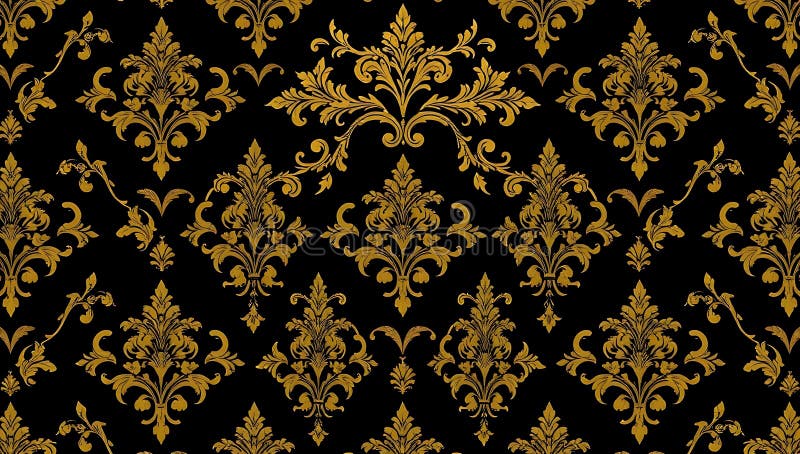 Gold Damask Pattern on Black Background Elegant Design Stock ...