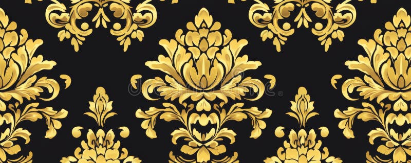 Gold Damask Pattern Black Background Floral Design, Damask Pattern,Gold ...