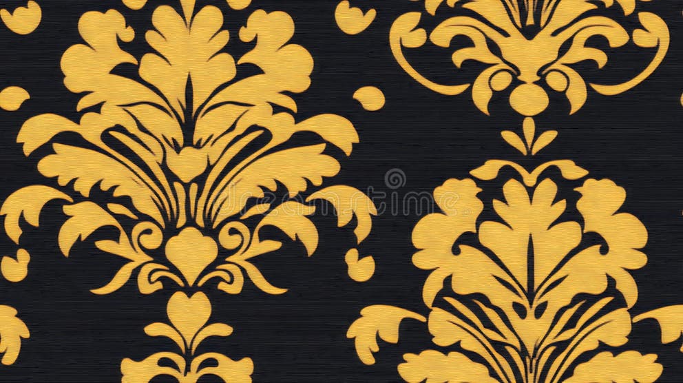 Gold Damask Pattern on Black Textured Background Stock Illustration ...