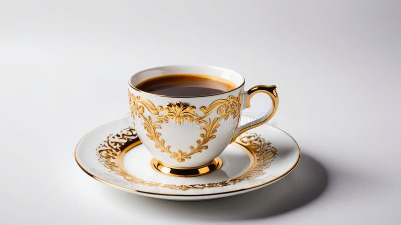 Gold-decorated Coffee Cup on a Saucer, Classic and Elegant Stock Photo ...