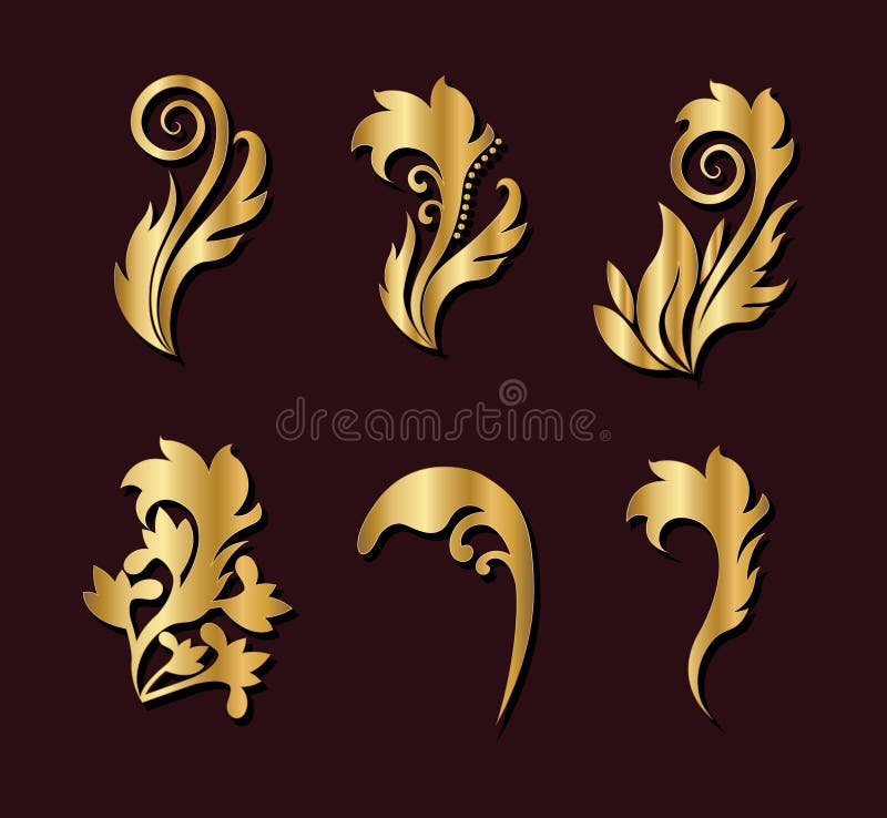 Gold Decorative Leaves Elements Set Vector Design Stock Vector ...