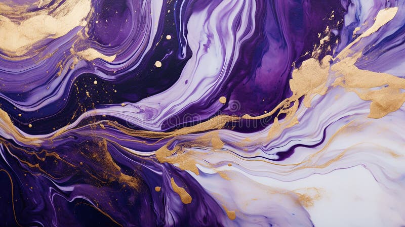 Gold and Deep Purple Overflowing Colors. Mixed Paints for Posters or ...