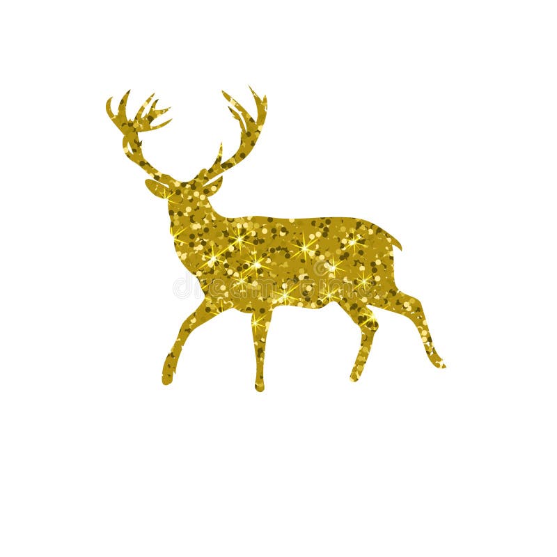 Gold Deer with Glitter, Silhouette, Isolated, Vector Illustration Stock ...