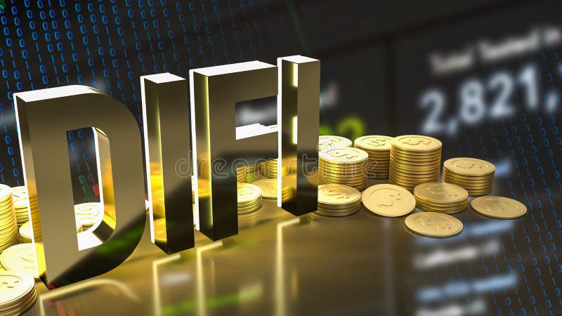 The Gold Defi Text and Coins in Dark Blue Background for Business ...